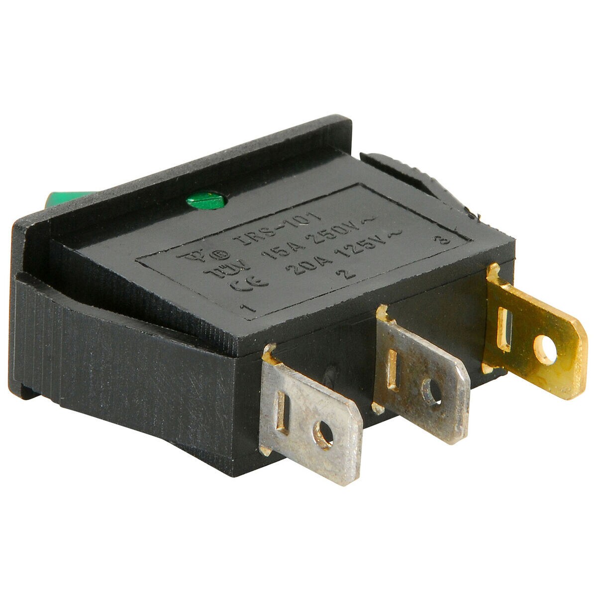 SPST Small Rocker Switch w/Green Illumination 125VAC